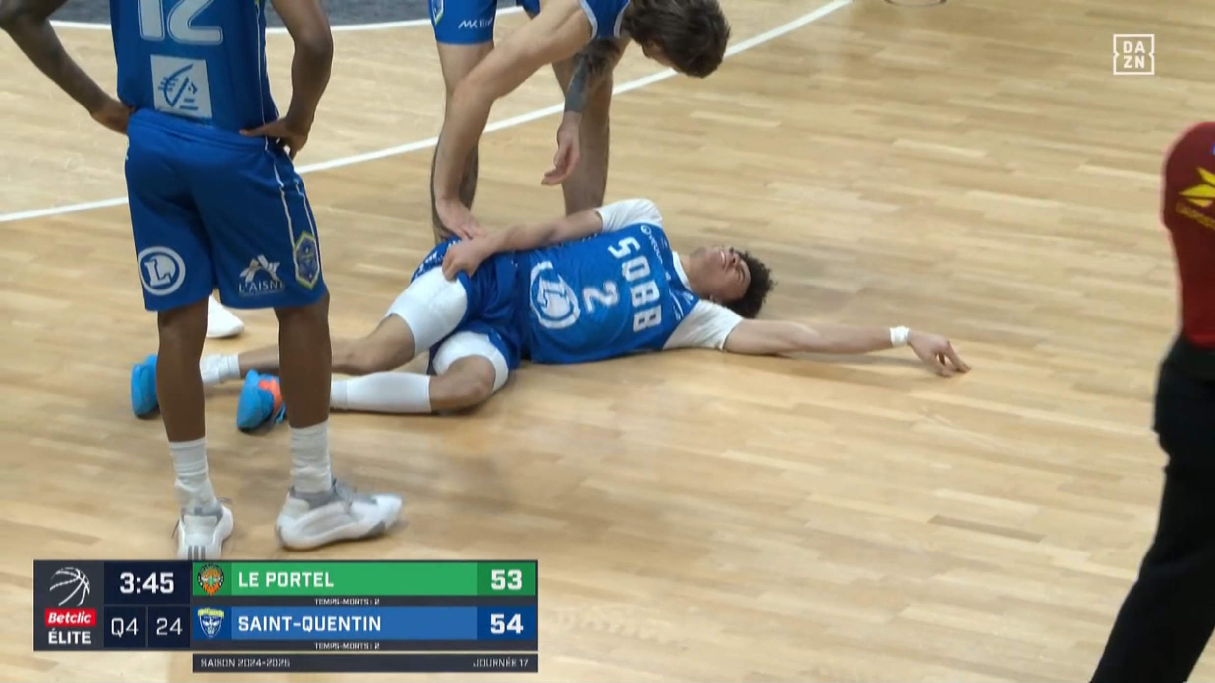 Nolan Traoré (Saint-Quentin) sorti sur blessure au Portel - BeBasket